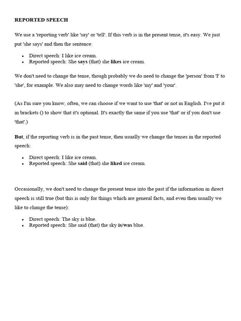 REPORTED SPEECH | PDF | Verb | Semantic Units