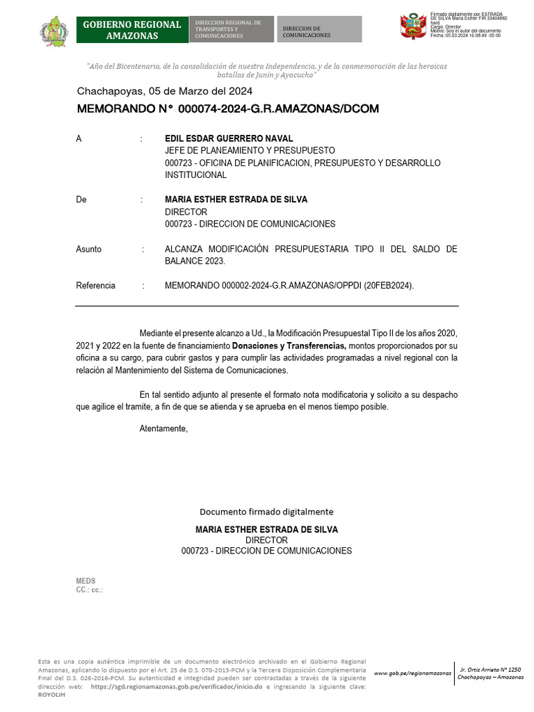 Memorando 000074 2024 Gra Dcom | PDF