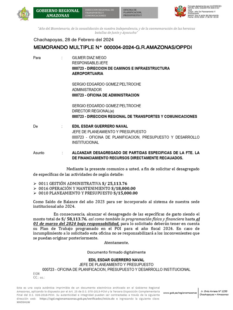 Memorando Multiple-000004-2024-Oppdi | PDF | Presupuesto