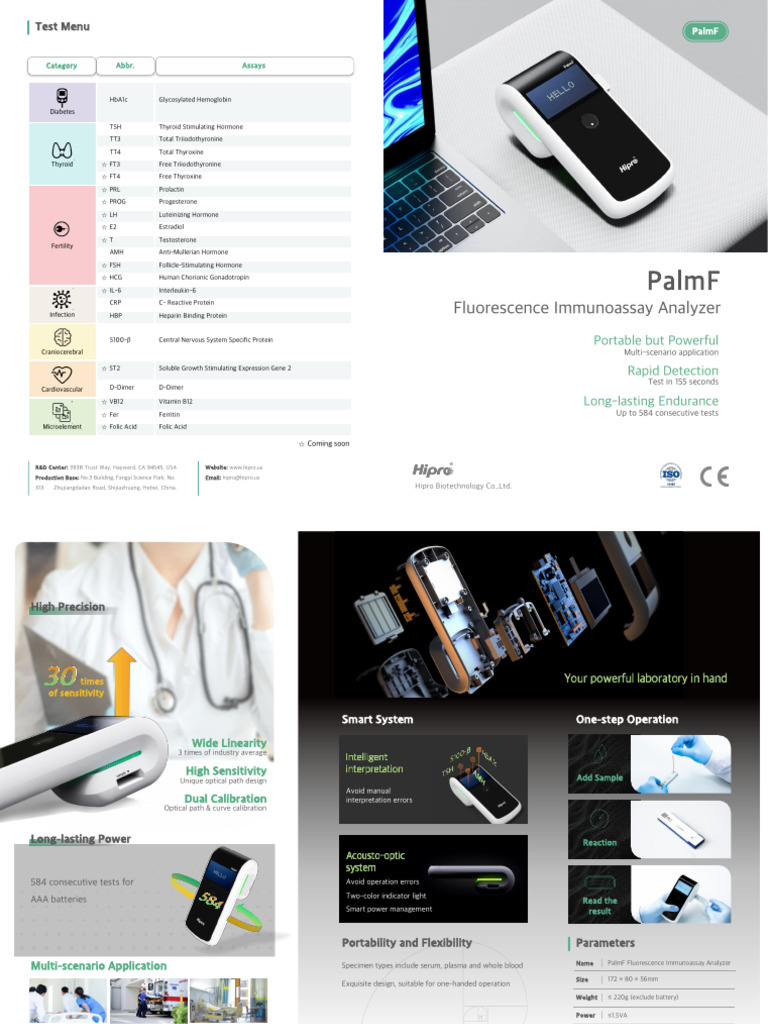 Hipro Palm-Reader-Immunoassay-Analyzer-Brochure | PDF | Luteinizing Hormone | Endocrine System
