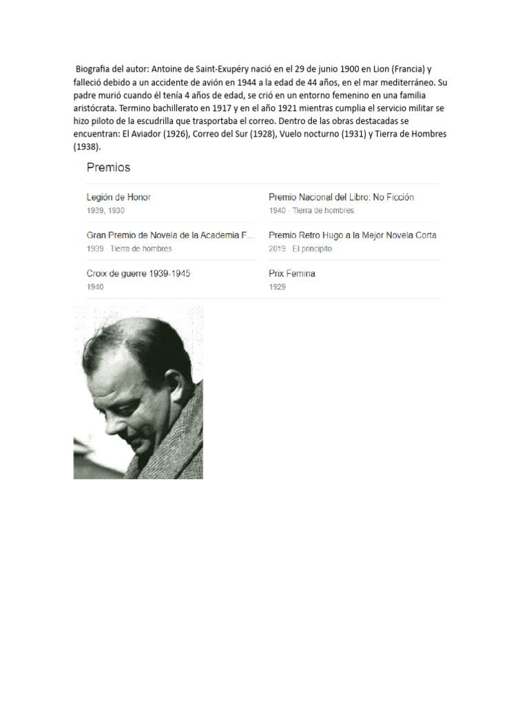 Biografia Del Autor | PDF | El Principito