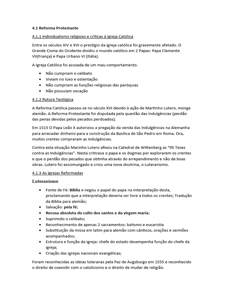 Reforma Protestante e Contrarreforma Católica | PDF | Igreja católica ...