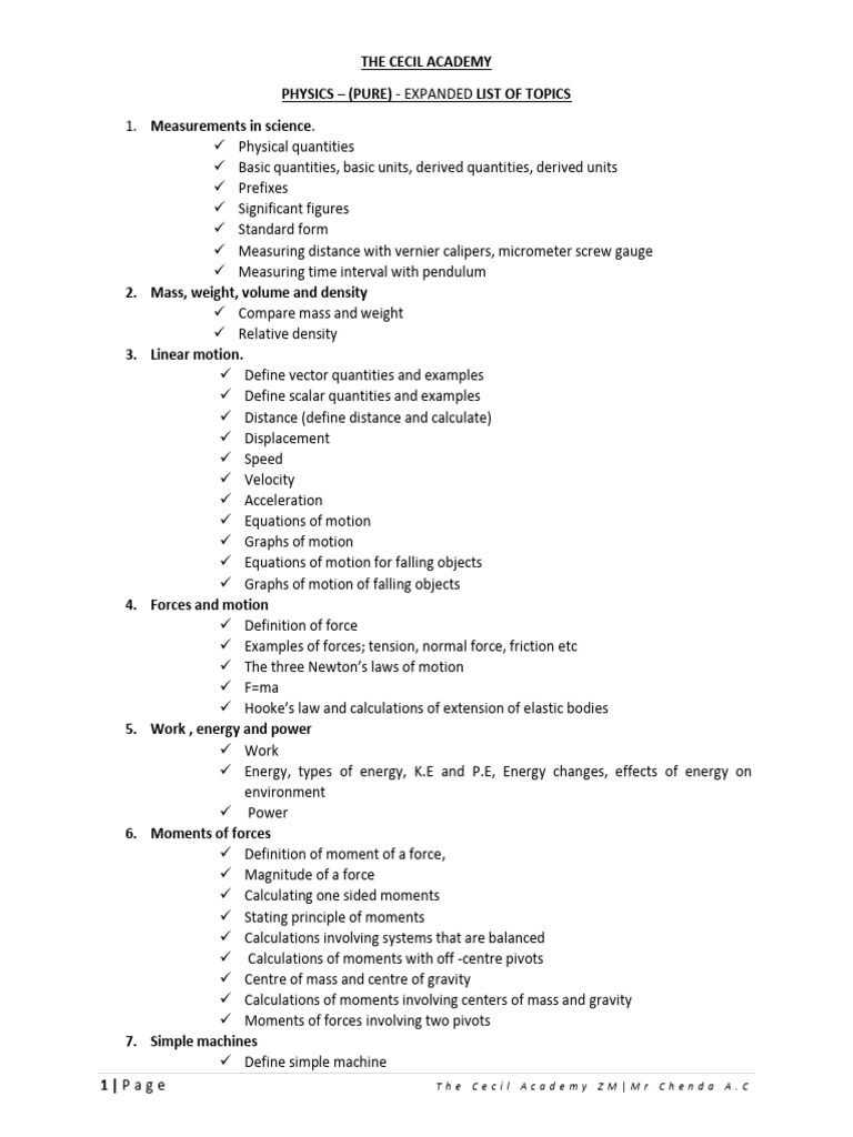 Comprehensive Physics Topics List | PDF | Force | Heat