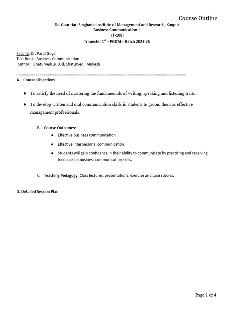 Course Outline | PDF | Communication | Nonverbal Communication