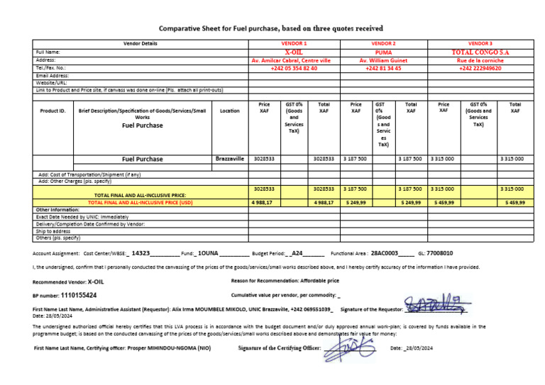 Comparative Sheet Fuel Purchase 2024 | Download Free PDF | Economies