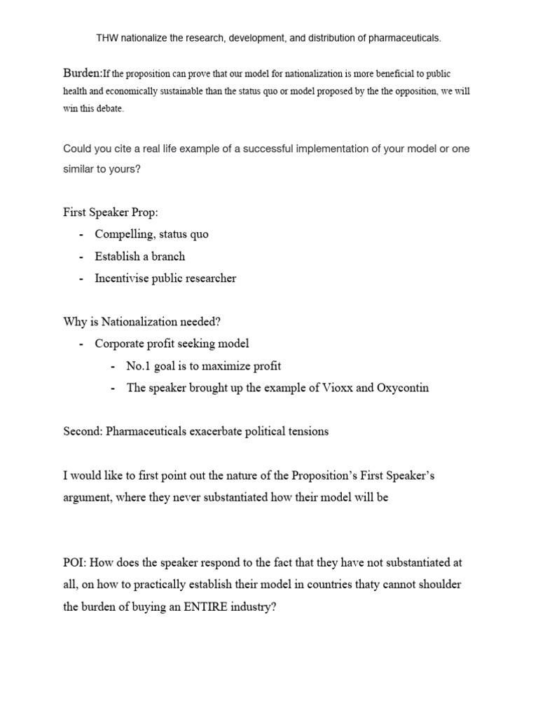 Pharmaceuticals Satoki Opp Mock Debate 2 | PDF | Economies