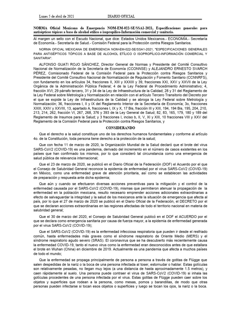 Nom em 022 Se Ssa1 2021 | PDF | Lavado de manos | Destilación