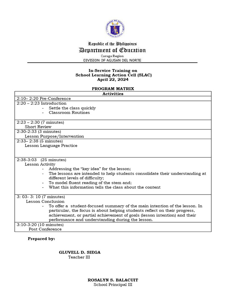 program matrix | PDF | Teachers | Pedagogy