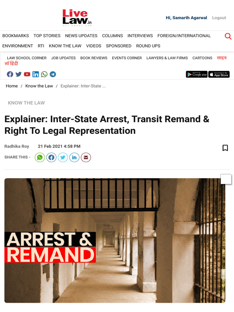 Explainer - Inter-State Arrest, Transit Remand & Right To Legal ...
