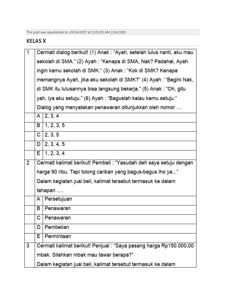 Soal Bindo Kelas X Genap 2024 | PDF | Seni & Disiplin Bahasa | Griya & Taman