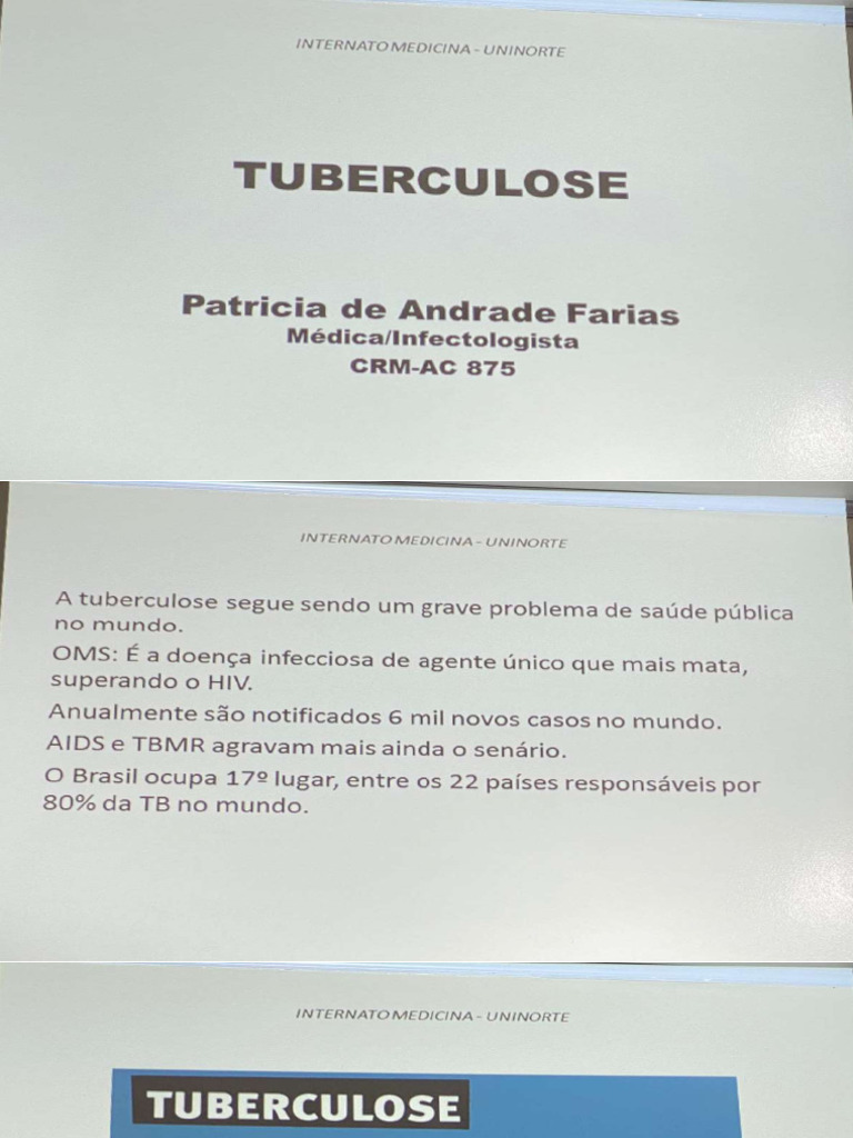 Infectologia - Slide de Tuberculose Pulmonar e Extrapulmonar | PDF