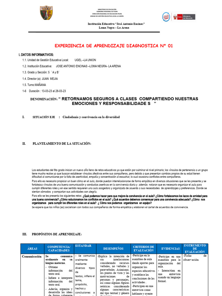 EXPERIENCIA DE APRENDIZAJE 5° A y 5° B (1) | Descargar gratis PDF | Geometría | Evaluación