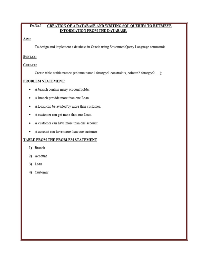 DBMS Lab MANUAL | PDF | Pl/Sql | Sql DBMS Lab MANUAL | PDF | Pl/Sql | Sql