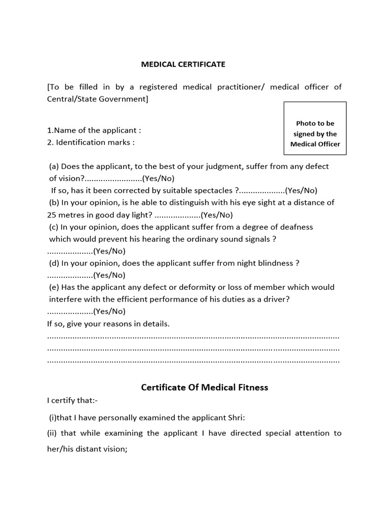 Medical Certificate of Fitness for Drivers | PDF | Physician