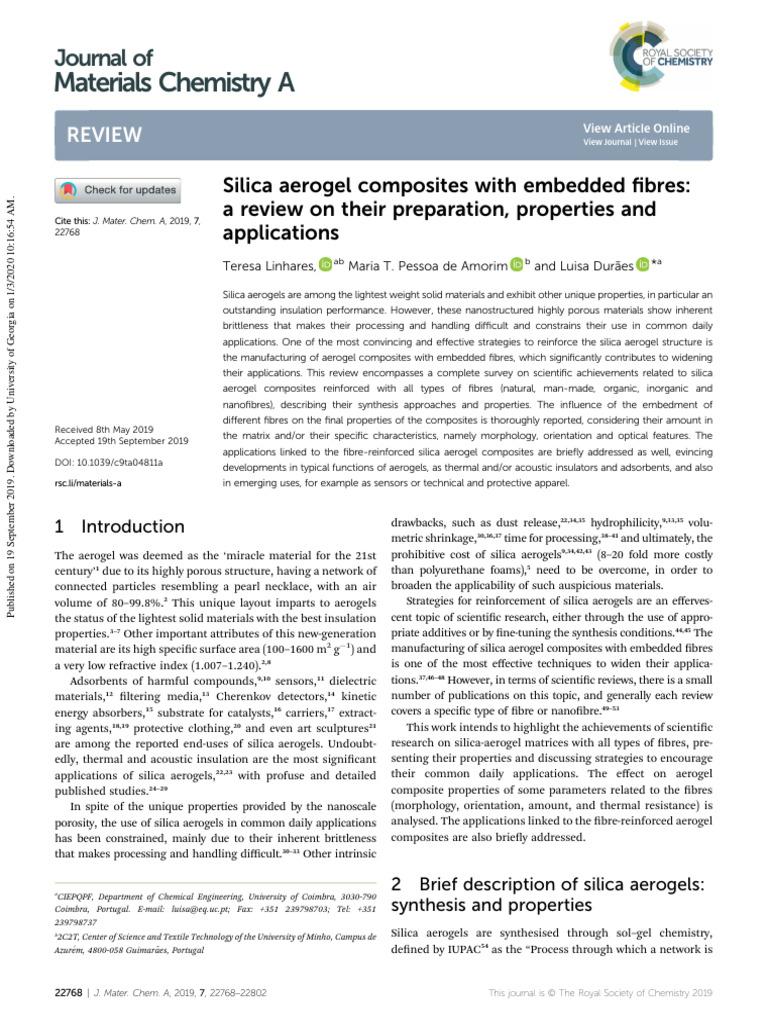 Silica Aerogel Composites Review | PDF | Gel | Silicon Dioxide