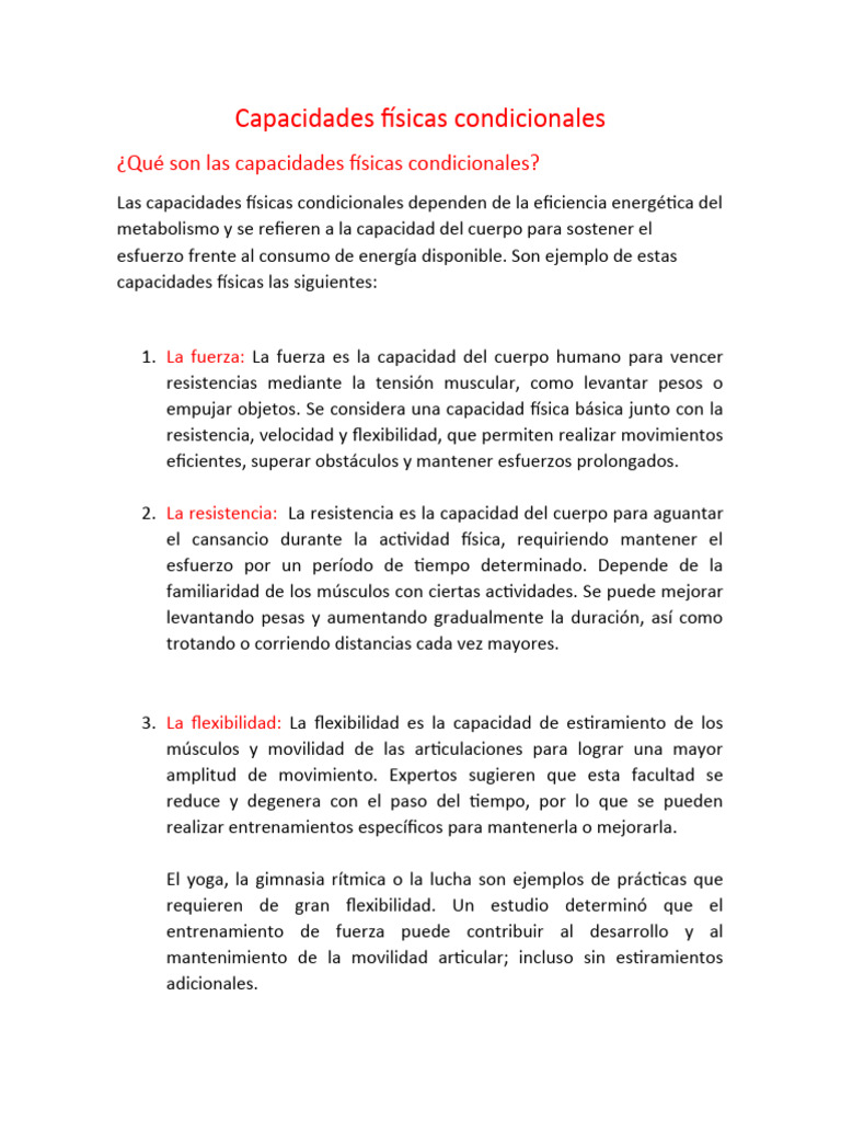 Capacidades Físicas Condicionales | PDF | Flexibilidad (anatomía) | Músculo