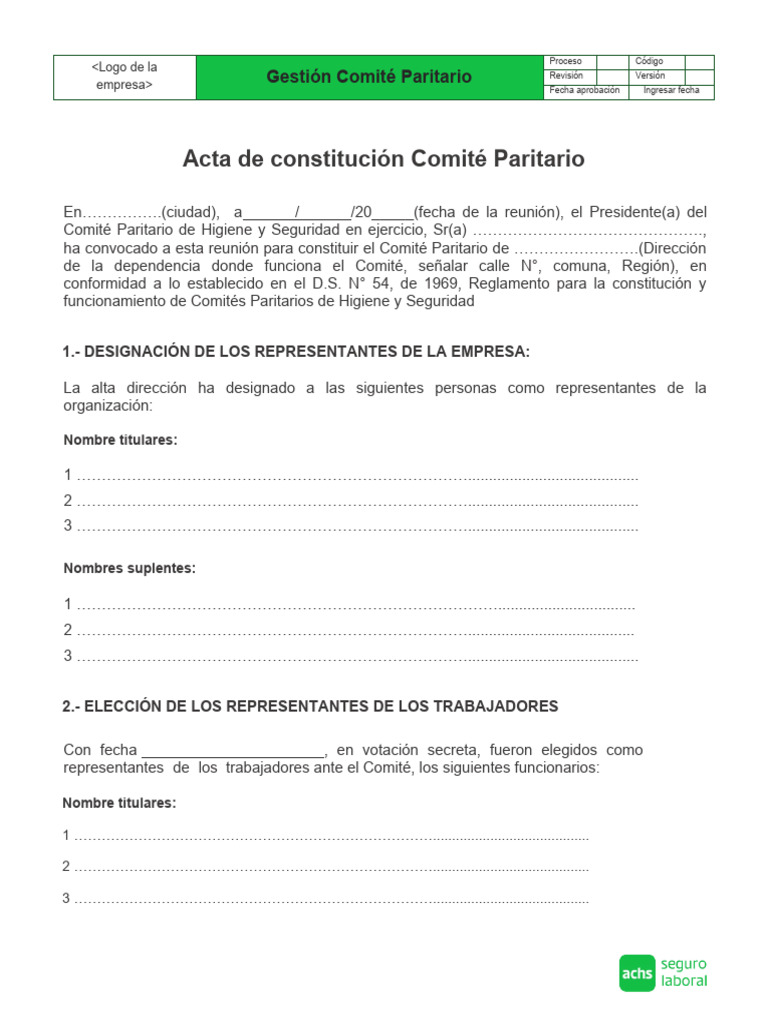 09 Acta de Constitución Del Comité Paritario | Descargar gratis PDF | Gobierno