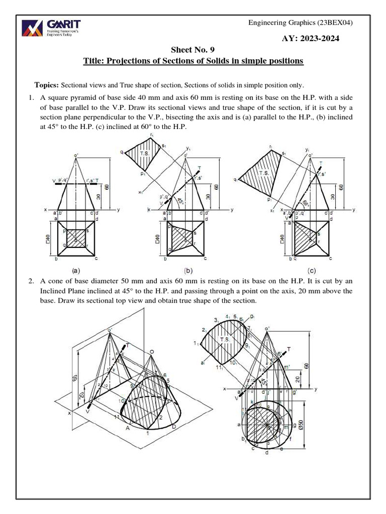 W9_S9_ Projections of Sections of Solids | PDF