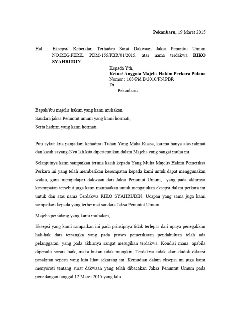 Contoh Pledoi Nota Pembelaan | PDF Contoh Pledoi Nota Pembelaan | PDF