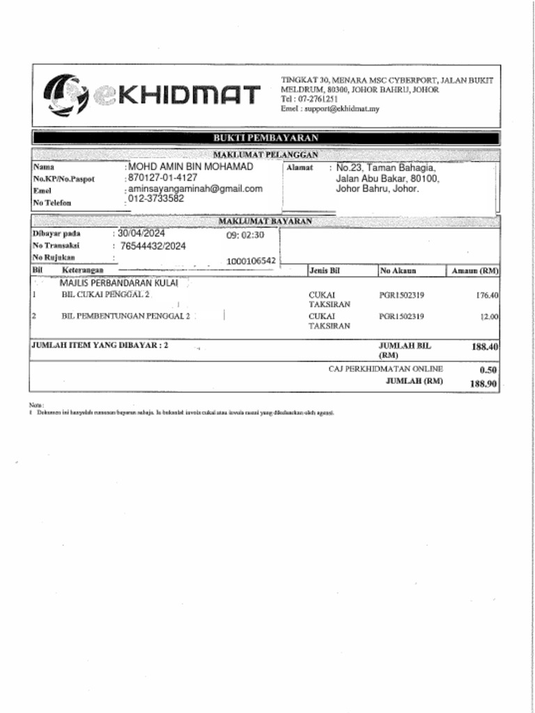 Resit Bayaran Cukai Pintu | PDF