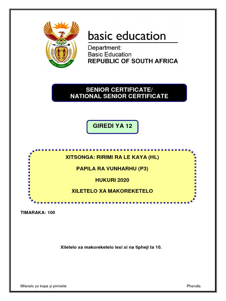 Xitsonga P3 Grade 12 Exam Guidelines | PDF | Foreign Language Studies