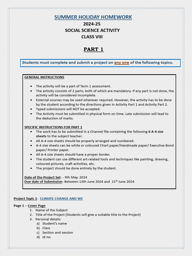 Class VIII Social Science Homework 2024 | PDF | Paper