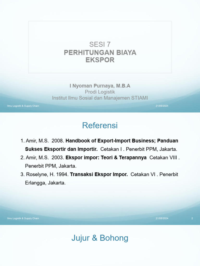 Sesi 7 - Perhitungan Biaya Ekspor | PDF