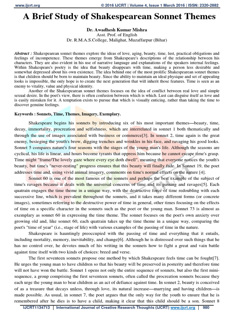 IJCRT1134713 | PDF | Shakespeare's Sonnets | Sonnets