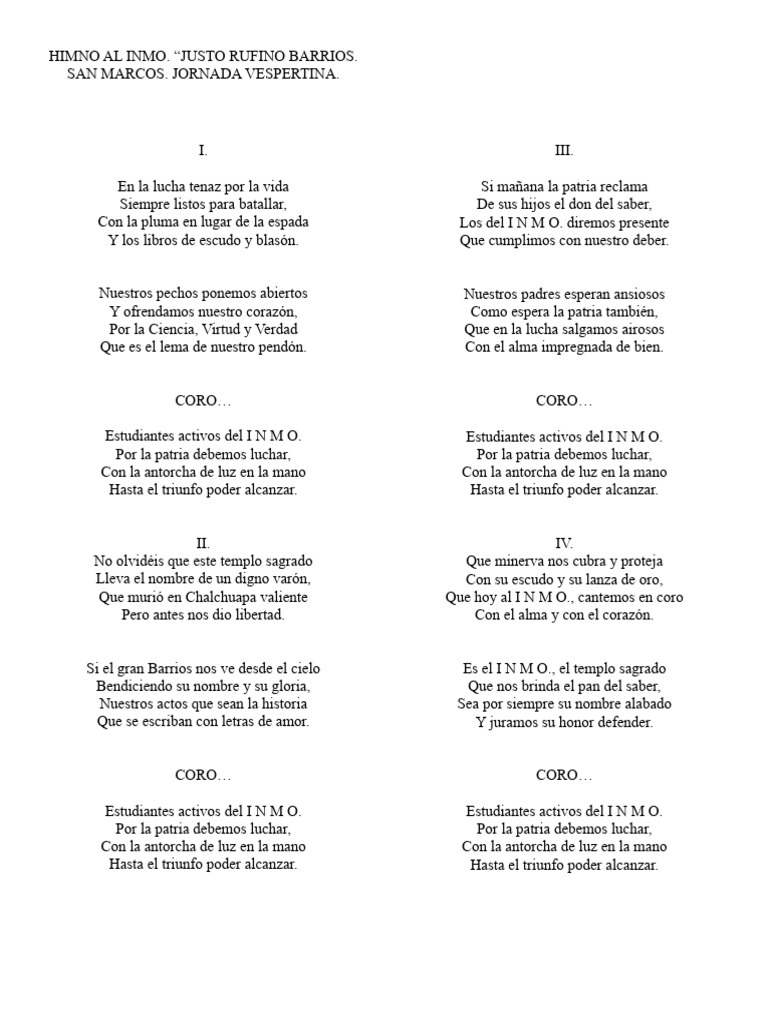 Letra Himno Al Inmo | PDF | Religión y espiritualidad