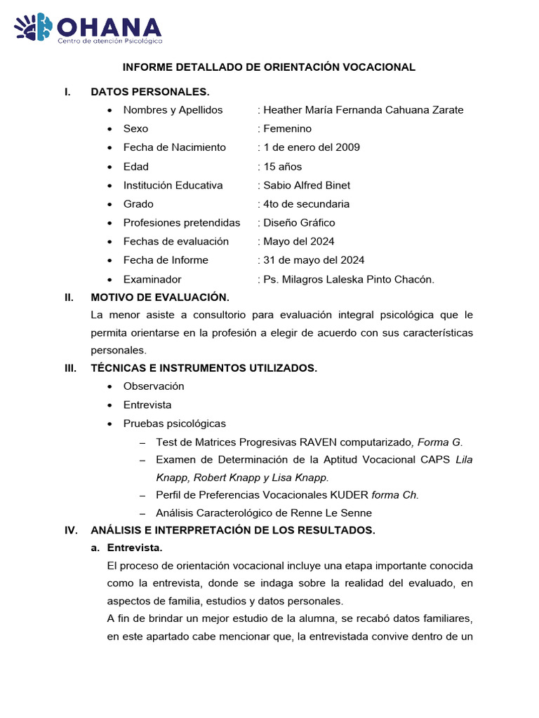 Informe de Orientacion Vocacional Jhon Llanos | Descargar gratis PDF ...