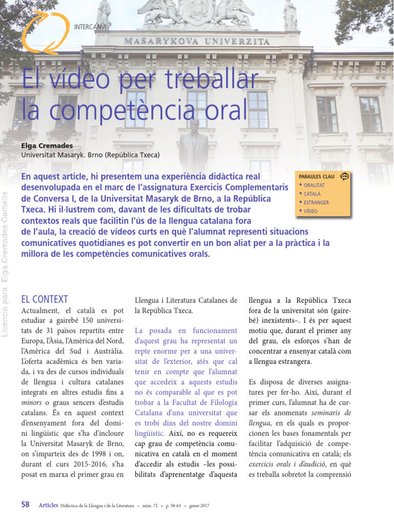 El Video Per Treballar La Competencia Oral | PDF