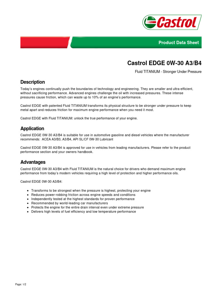 Castrol EDGE 0W 30 A3 B4 | PDF | Technology & Engineering