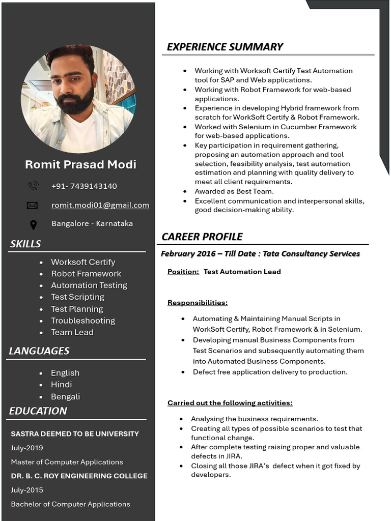 Romit Prasad Modi CV | PDF | Automation | Selenium (Software)
