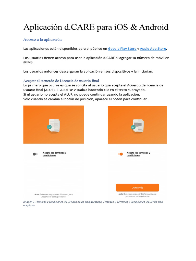 Guía de uso de la app d.CARE | PDF | Aplicación movil | Smartphone