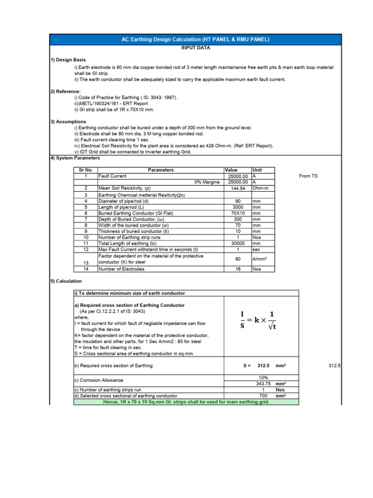 Earthing Calculation | PDF | Electrical Conductor | Electrical ...