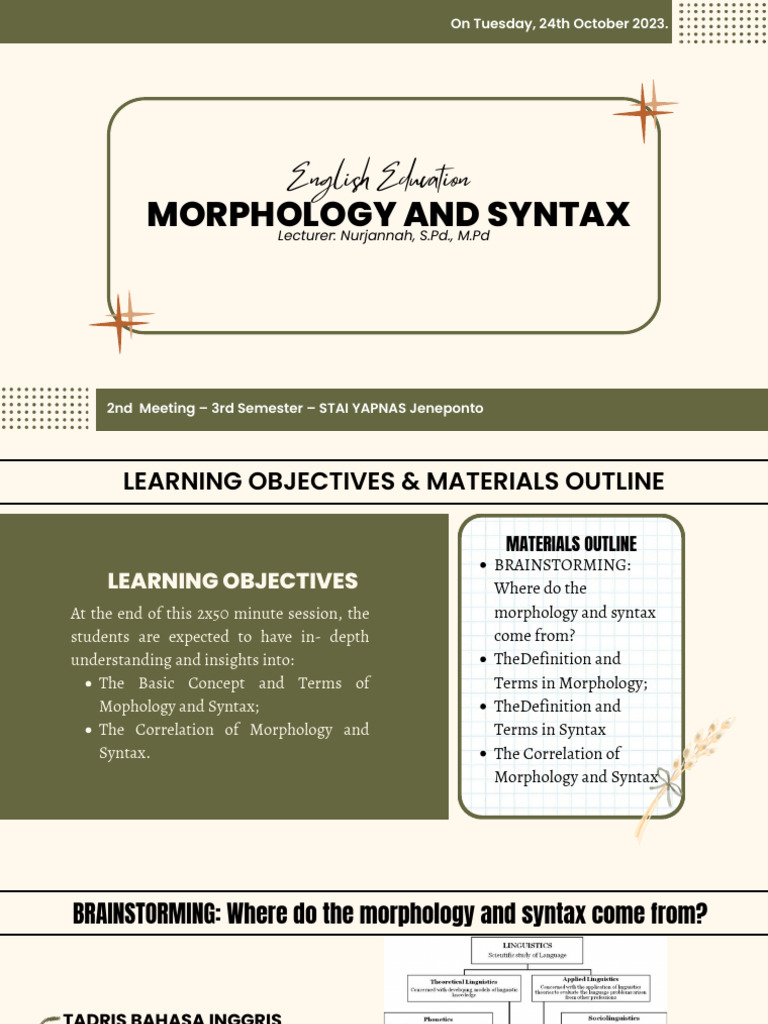 Morphology & Syntax for EFL Students | PDF | Word | Morphology (Linguistics)
