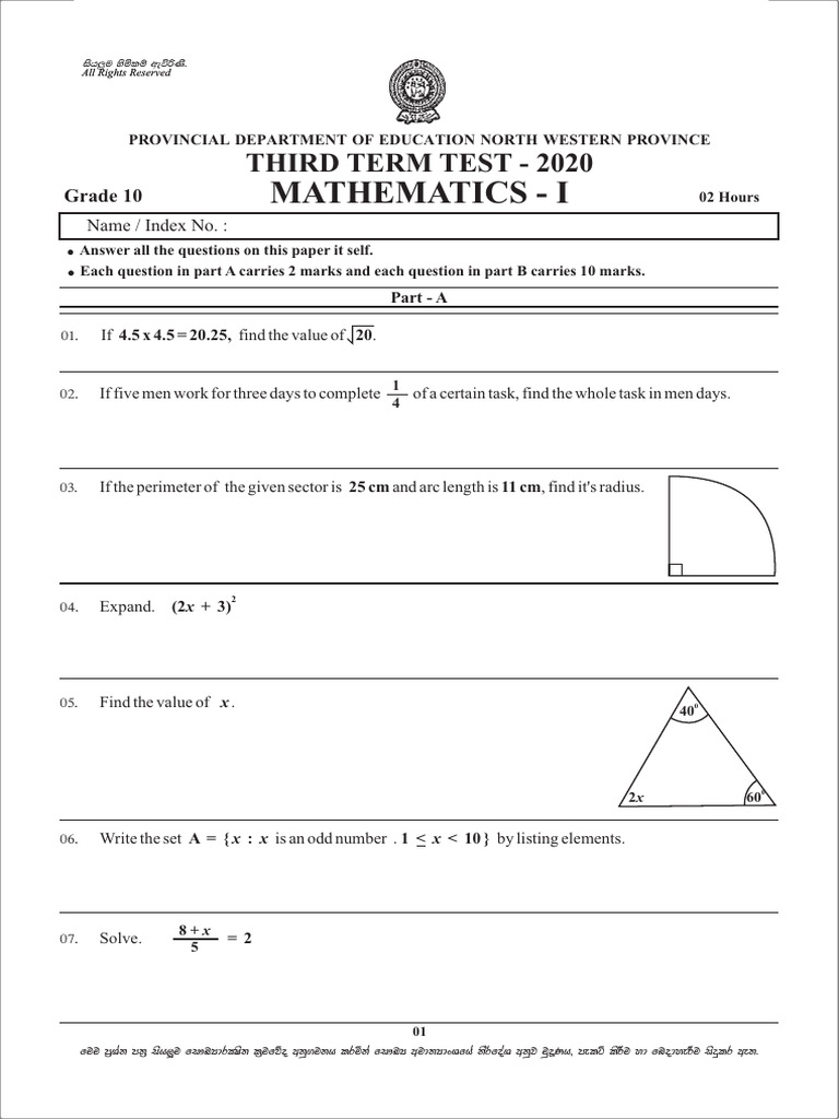 Grade 10 Mathematics Test Questions | PDF | Mathematics | Elementary ...
