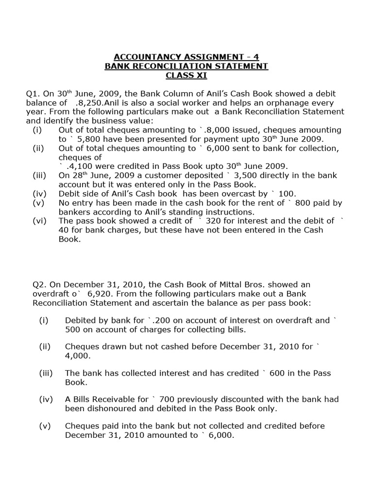 Assignment BRS | PDF | Cheque | Banks