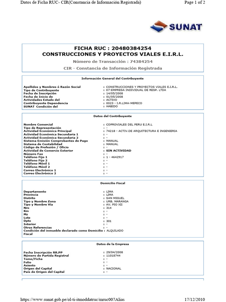 Ficha Ruc | PDF | Economias | Business