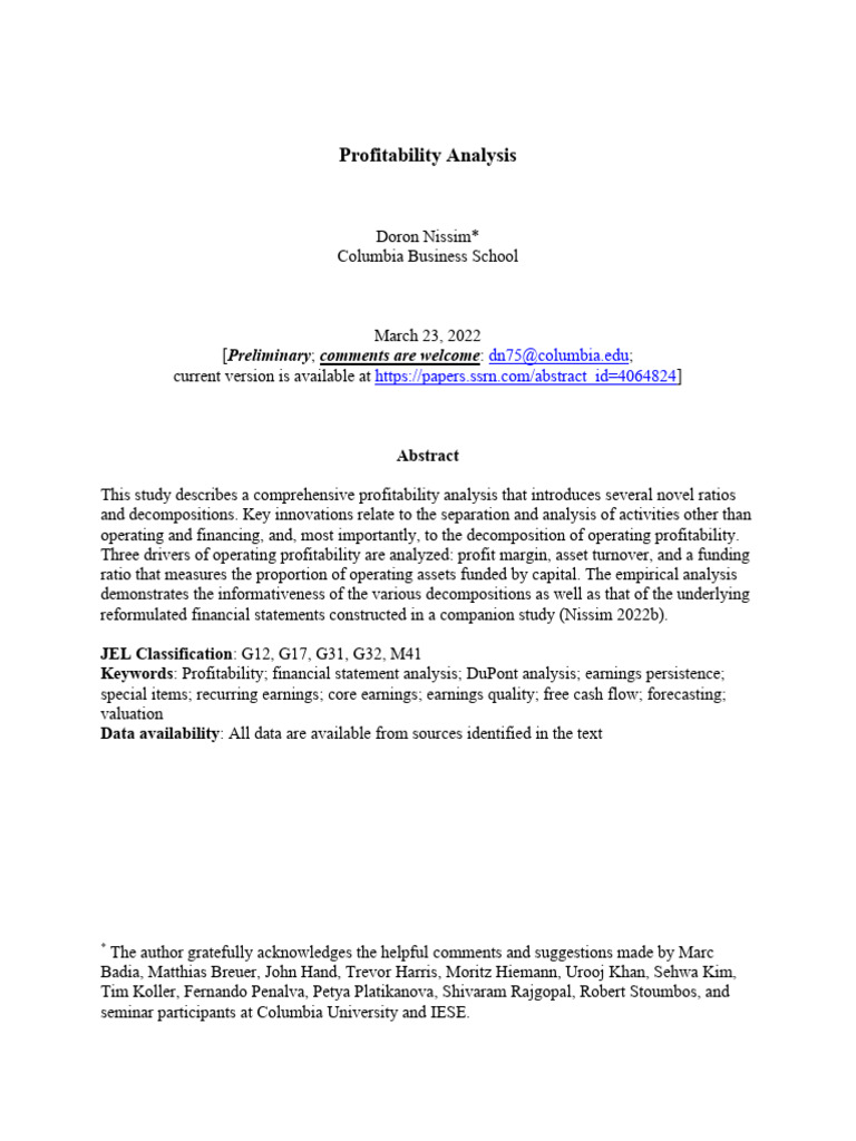 Profitability Analysis | PDF | Leverage (Finance) | Equity (Finance)