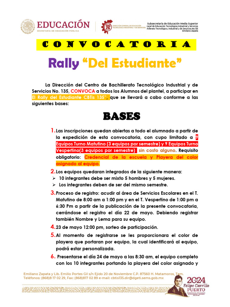 Rally del Estudiante CBTis 135 | PDF