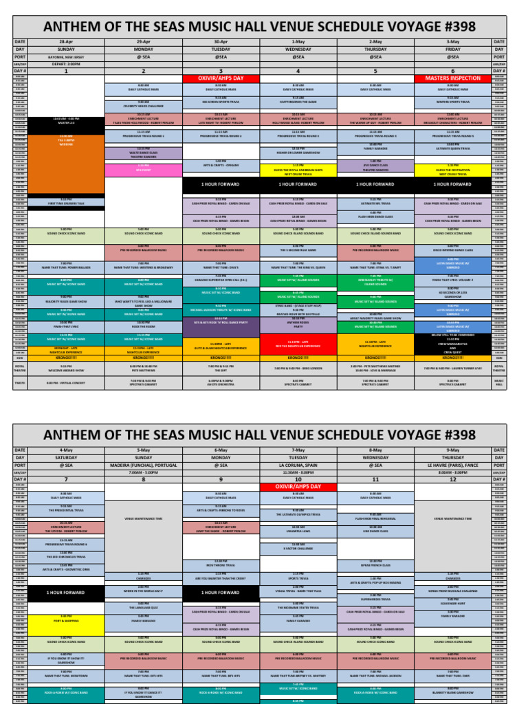 Anthem of the Seas Voyage Schedule | PDF | Entertainment | Performing Arts
