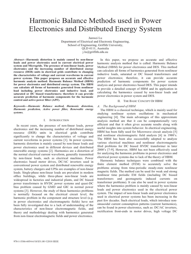Harmonic Balance Method in Power Systems | PDF | Power Electronics ...