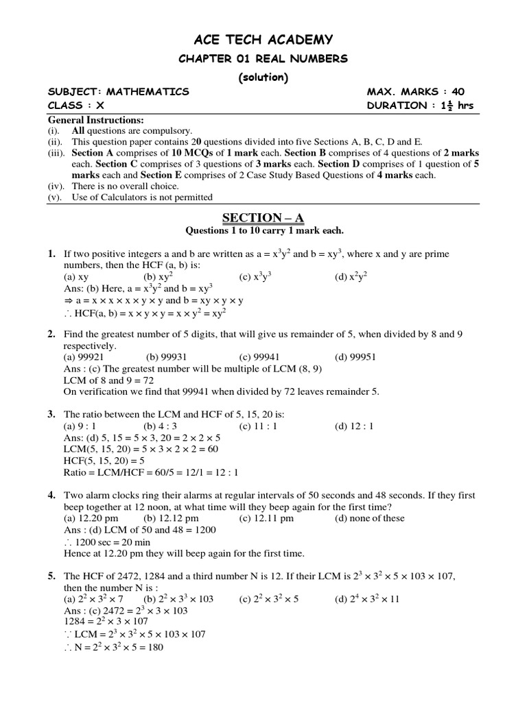 Class X Math Real Numbers Solutions | PDF | Numbers | Rational Number