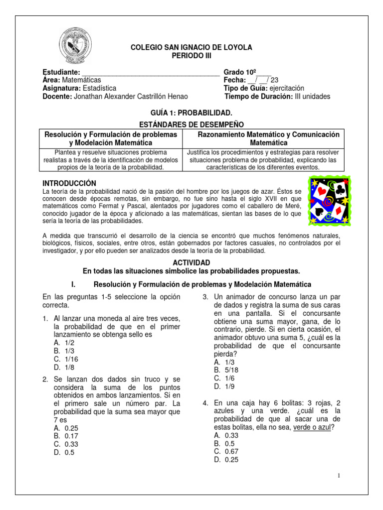 01 Probabilidad 10° - 2P Estadística | PDF | Probabilidad | Matemáticas