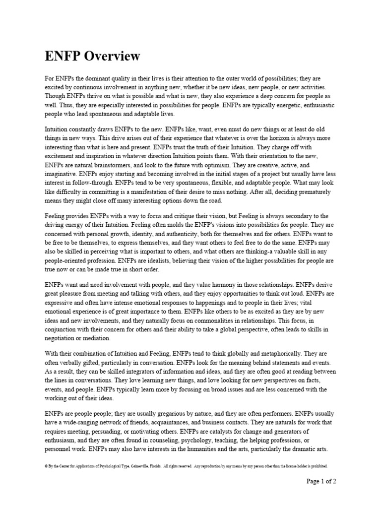 ENFP Overview | PDF | Feeling | Intuition