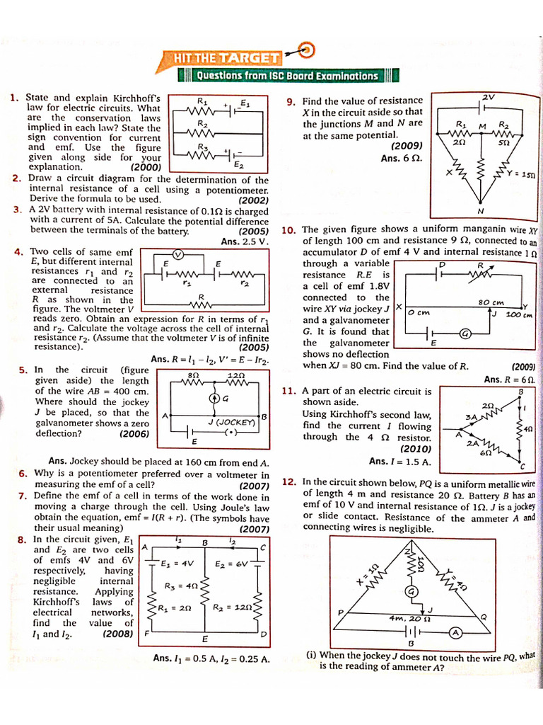 Current Electricity Numericals | PDF