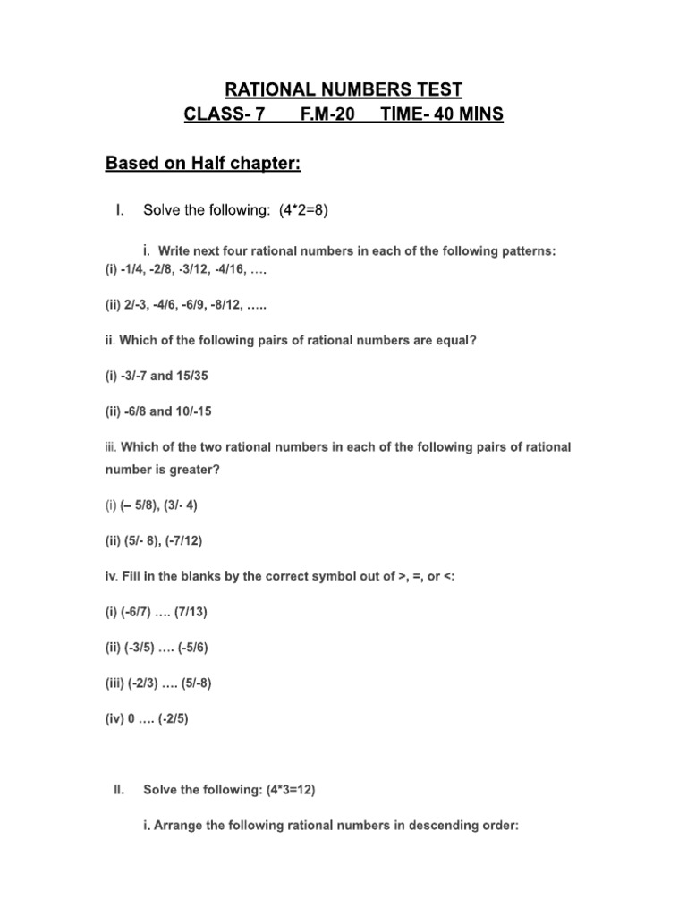 Rational Number Test | PDF