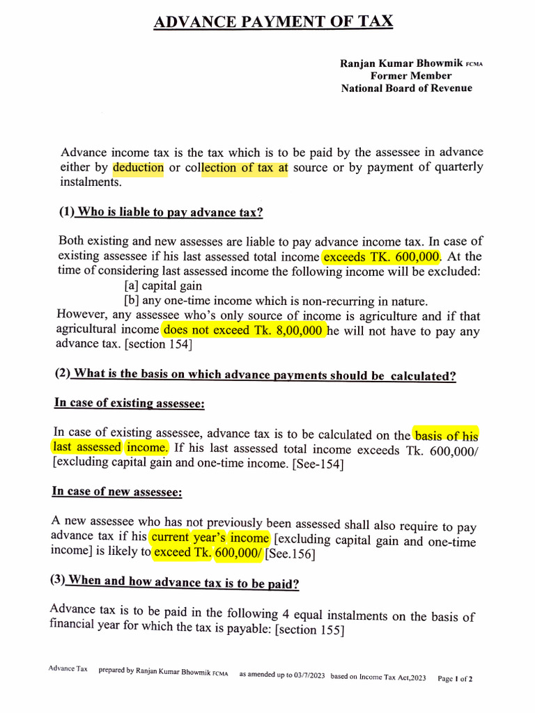 Advance Payment of Tax | PDF | Taxes | Capital Gain