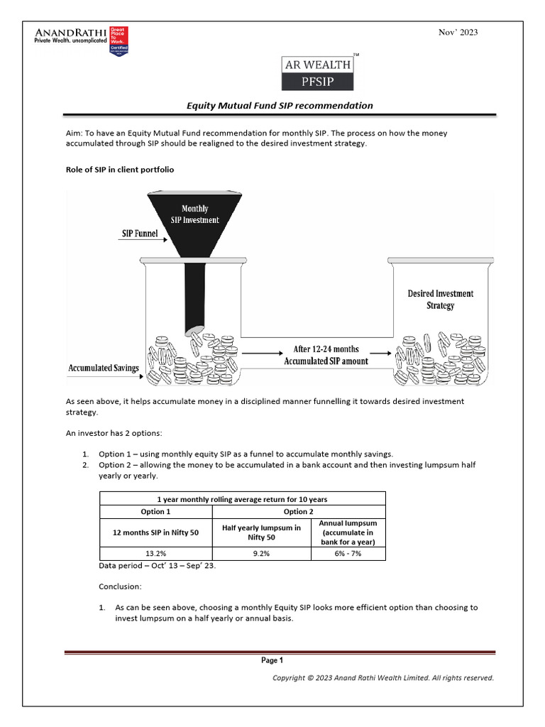 Equity Mutual Fund SIP Recommendation - With Copyright & TM | PDF ...